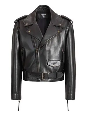 Balmain Textured Leather Biker Jacket - Black