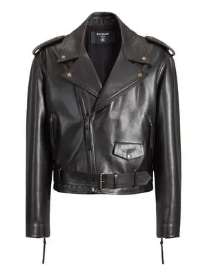Balmain Textured Leather Biker Jacket - Black
