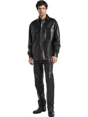Balmain Leather Overshirt - Black