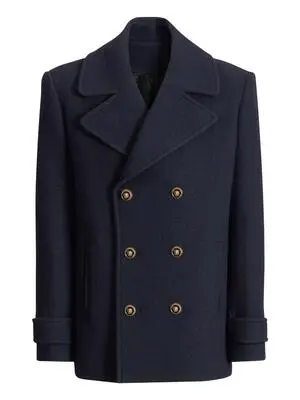 Balmain Boiled Wool Pea Coat - Navy