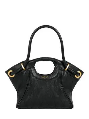 Balmain Small Quilted Lambskin Leather Tote Bag - Black