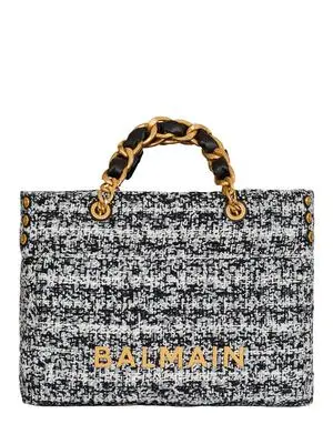 Balmain 1945 Soft Tweed Tote Bag - Black