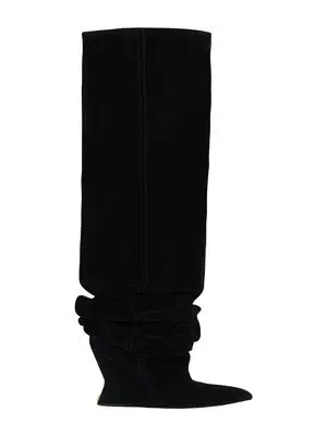 Balmain Balmain Suede Leather Wedge Thigh-High Boots Black