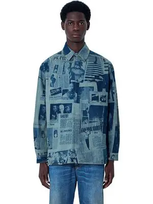 JEAN PAUL GAULTIER Printed Cotton Poplin Shirt - Blue