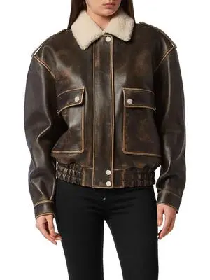 Philipp Plein Distressed Leather Jacket With Fur Collar - Brown