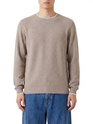 Fedeli Crew Neck Long Sleeve Cotton Jumper - Grey
