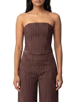 Patrizia Pepe Striped Cotton Corset Top - Brown