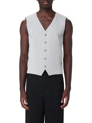 Issey Miyake Homme Plissé Issey Miyake Slim Fit Pleated V-Neck Tailored Vest Grey