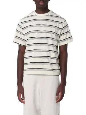 CARRER Striped Cotton Crewneck T-shirt With Embroidered Logo - Beige