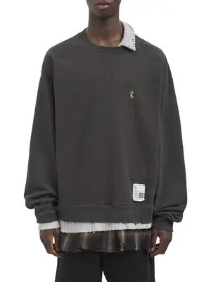 Mihara Yasuhiro Double-layer Check Cotton Crewneck Sweatshirt - Black