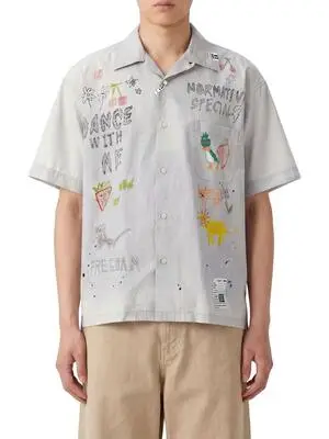 Mihara Yasuhiro Graphic Print Cotton-blend Bowling Shirt With Cuban Collar - Grey