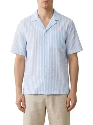 Altea Striped Cotton Bowling Shirt With Cuban Collar And Short Sleeves - Green
