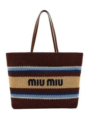 Miu Miu Raffia-effect Woven Tote Bag - Stripe