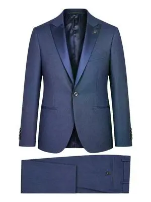 LUIGI BIANCHI MANTOVA Diamond-patterned Peak-lapel Suit - Blue