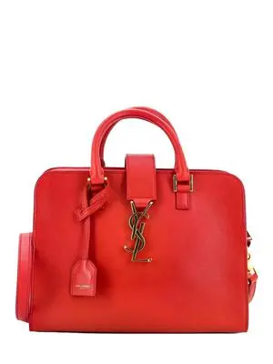 Saint Laurent Monogram Cabas Leather Baby Satchel - Red