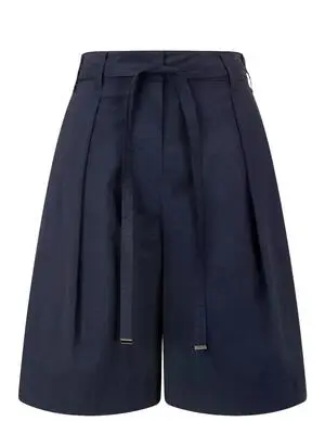 STUDIO TOMBOY Belted Pleated Knee-length Tailored Shorts - Blue