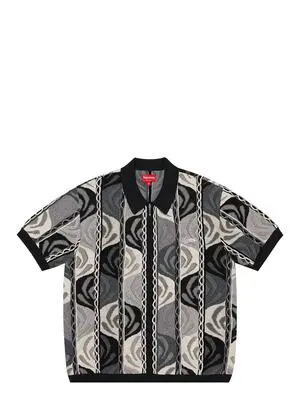 Supreme Abstract Textured Zip Up Polo - Black