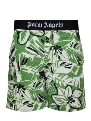 Palm Angels Macro Hibiscus Easy Shorts - Green