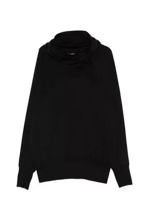JULIUS Draped Neck Hoodie - Black