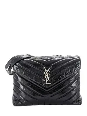 Saint Laurent Loulou Matelassé Chevron Patent Medium Shoulder Bag - Black