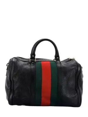 Gucci Vintage Web Boston Bag Leather Medium Satchel - Black
