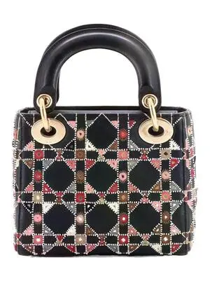 Dior Lady Chain Bag Embroidered Calfskin Mini Satchel - Black