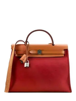 Hermès Hermès Herbag Zip Leather And Toile 31 Shoulder Bag Red