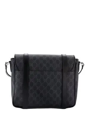 Gucci Gg Coated Canvas Leather Messenger Bag - Black