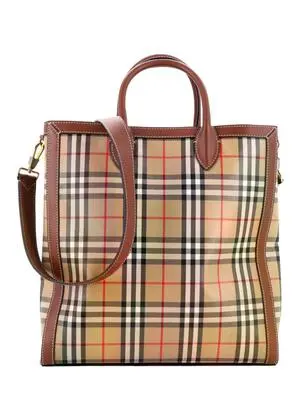 Burberry Convertible Vintage Check Coated Canvas Tote Bag - Brown