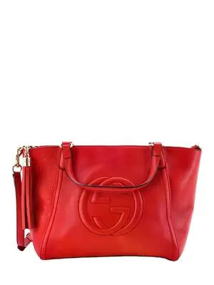 Gucci Soho Convertible Top Handle Bag Leather Small Satchel - Red
