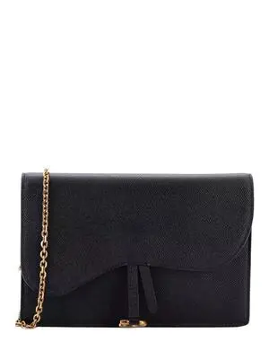 Dior Saddle Chain Leather Clutch Bag - Black