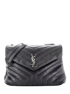 Saint Laurent Loulou Matelasse Chevron Leather Medium Shoulder Bag - Grey