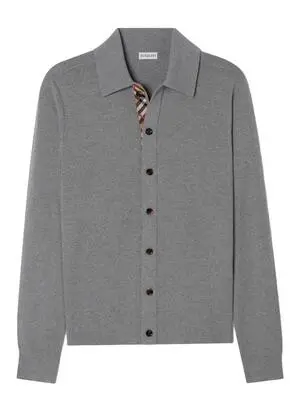 Burberry Wool Cardigan With Check Trim - Grey