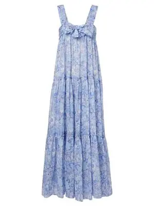 Chloé Floral Tiered Cotton Maxi Dress - Blue