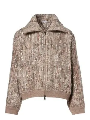 Brunello Cucinelli Sequined Mohair-blend Cardigan - Beige
