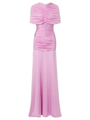 SELF-PORTRAIT Caped Ruched Jersey Maxi Dress - Pink