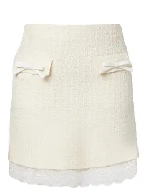 SELF-PORTRAIT Lace-trimmed Boucle Mini Skirt - White