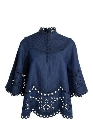 Zimmermann Mahon Denim Broderie Blouse - Navy
