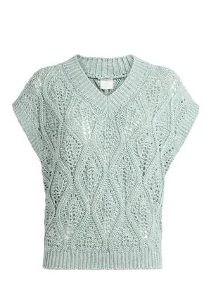 Eleventy Cotton-blend V-neck Open-work Sweater - Green