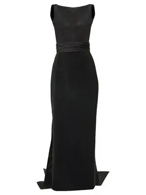 Carolina Herrera Silk Faille Column Gown With Detachable Bow Train - Black