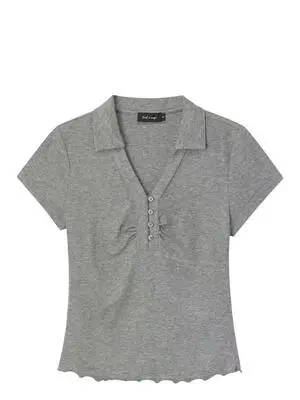 TOUT A COUP Ribbed-knit Ruffled-trim T-shirt - Grey