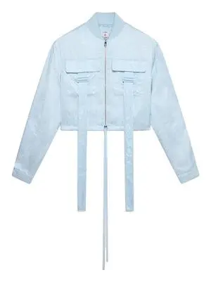 Casablanca Cropped Satin Bomber Jacket With Monogram - Blue