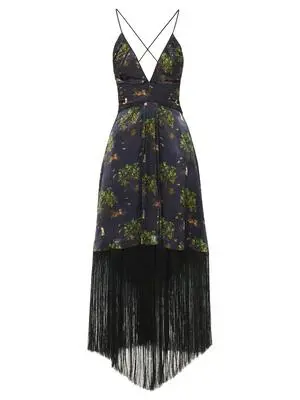 ASHAKI Shanti Tiger Backless Fringe Midi Dress - Black