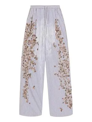 Dolce & Gabbana Striped Poplin Trousers With Flower Embroidery - Multicolor