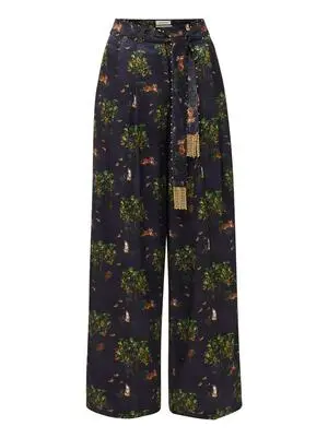 ASHAKI Shanti Tiger" Printed Wide-leg Trousers - Black