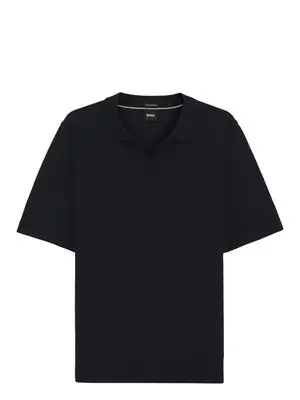 BOSS Merino Wool Sweater With Johnny Collar - Dark Blue