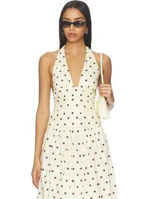 LOVERS AND FRIENDS Deven Polka Dot Halter Top - Yellow Brown Dot