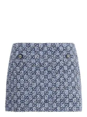 Gucci Gg Tweed Mini Skirt With Logo Detail - Blue