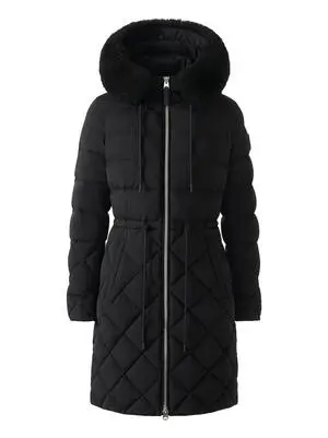 Mackage Xena-sh Diamond Quilted Down Coat With Shearling Hood - Black