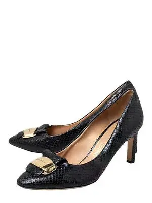 FERRAGAMO Python-embossed Logo Pumps - Black